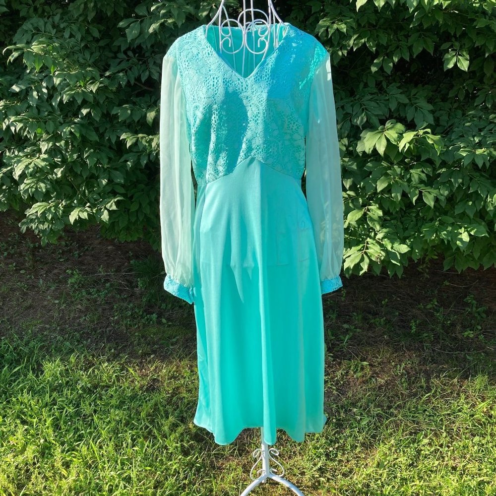 70s Vintage Teal Blue Dress 1970s Retro Mod | S-M | B… - Gem